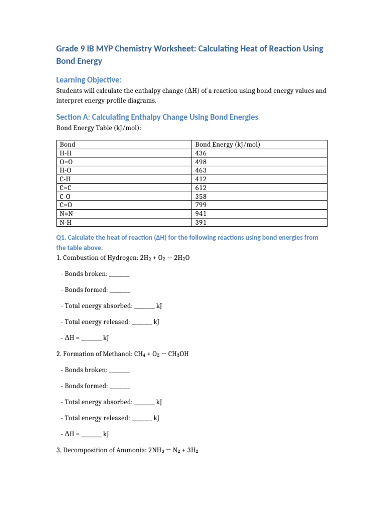 Heat - of - Reaction Worksheet | PDF