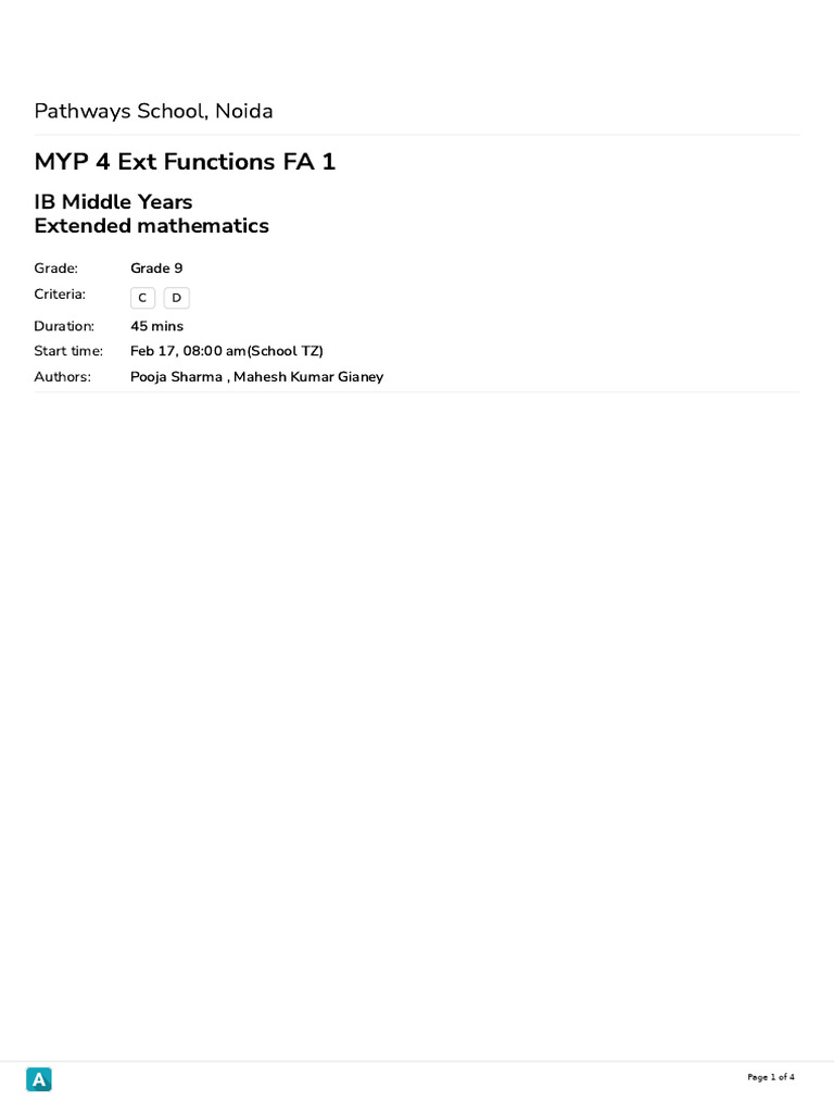 MYP 4 Ext Functions FA 1 (1HJNA3) | PDF | Mathematics | Geometry