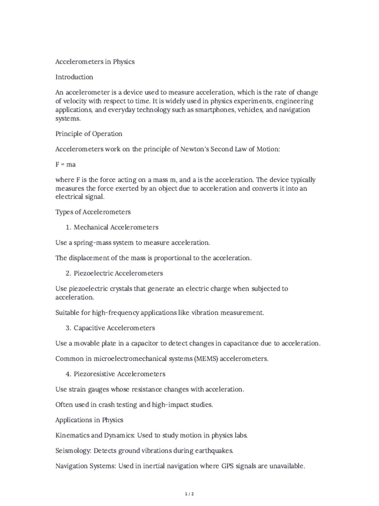 Accelerometer in Physics | PDF