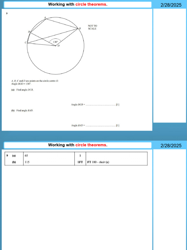 Circle Theorems - IGCSE Questions With Answers | PDF