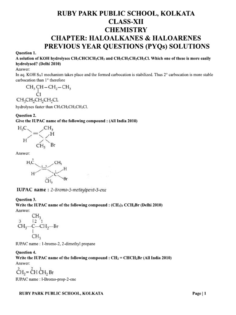 HALOALKANES AND HALOARENES PYQs SOLUTIONS-1 | PDF