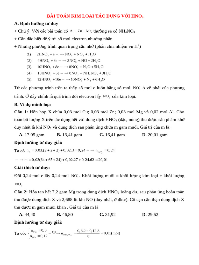 3.2. Bài Toán Kim Lo I Tác D NG V I HNO3 - HoaHocHieuHanh - VN | PDF