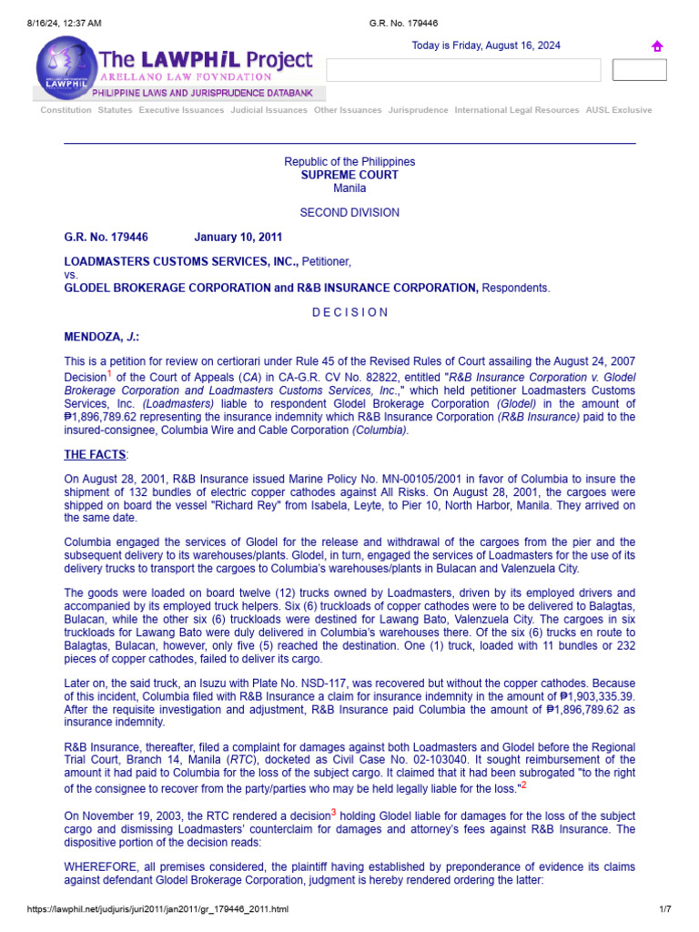 Loadmaster Customs Services Vs Glodel Brokerage | PDF | Legal Liability | Tort