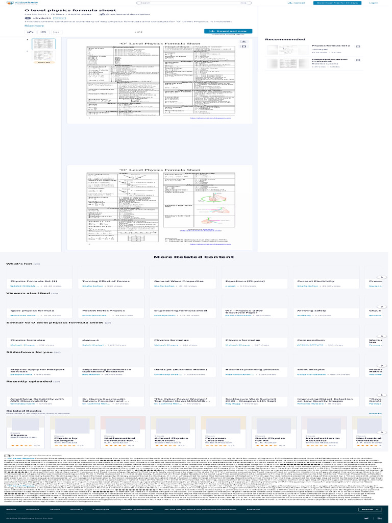 O level physics formula sheet _ PDF | PDF | Force | Gases
