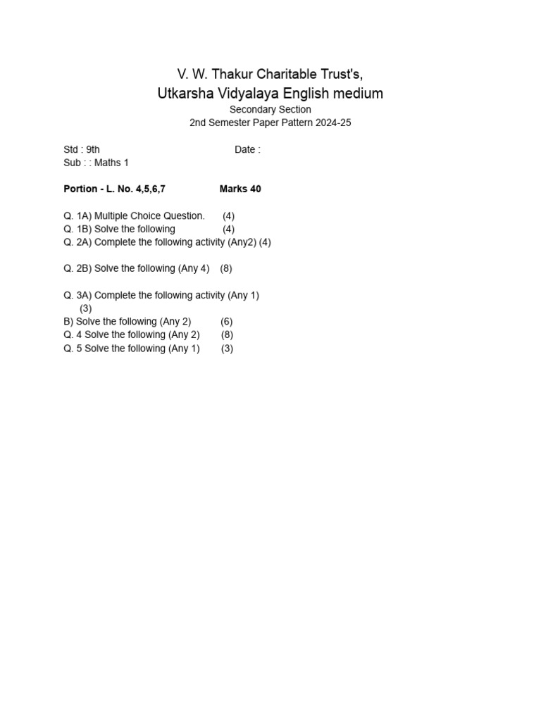 2nd Sem - Paper Pattern Maths 1 | PDF