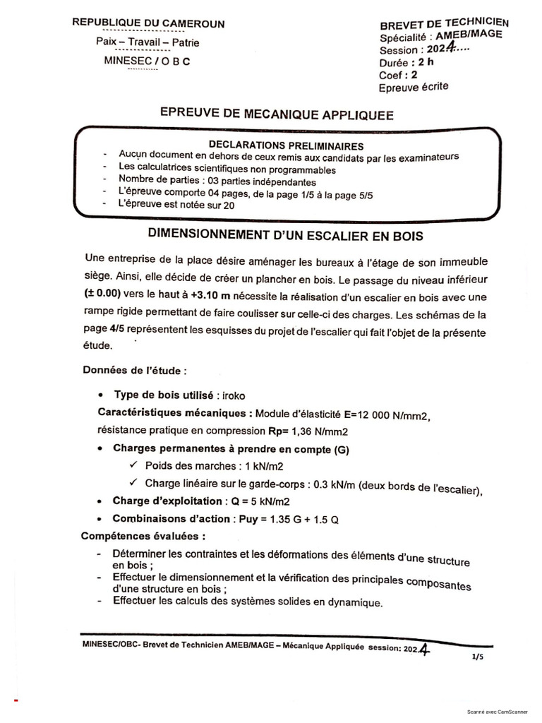 Épreuve Méca BT MAGE | PDF