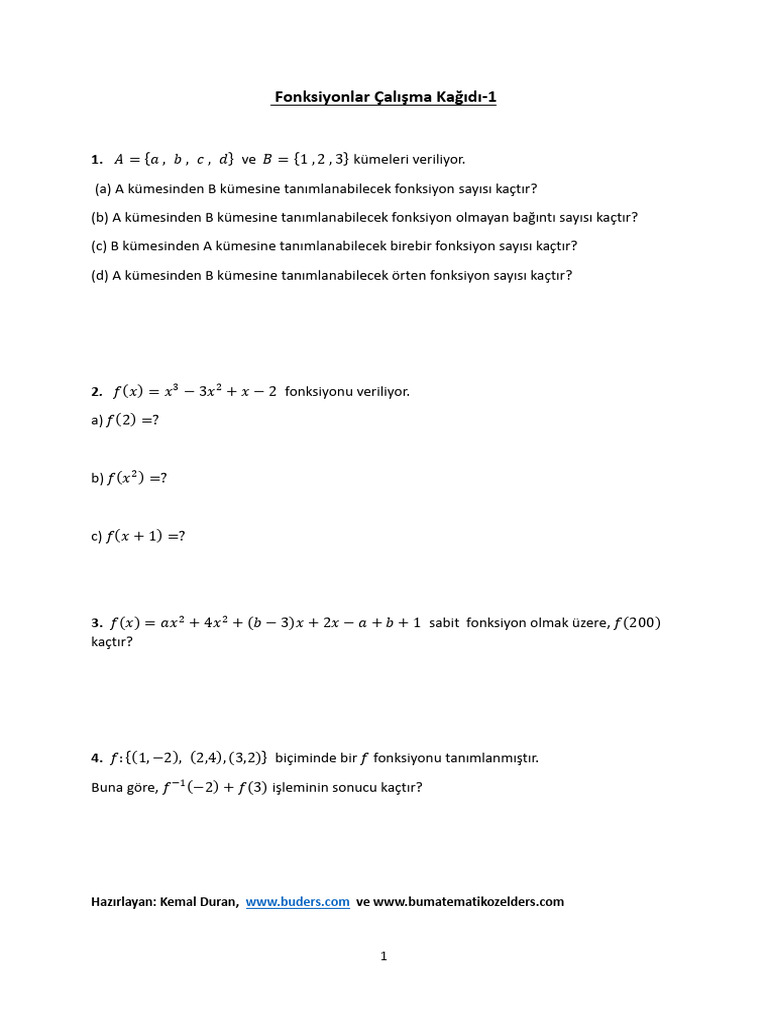 9.Sinif Fonksiyonlar Calisma Sorulari 1 | PDF