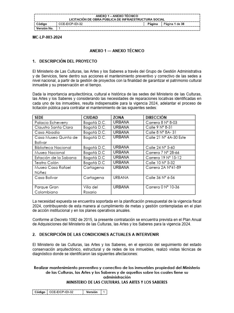 Anexo 1-Anexo Tecnico MC-LP-003-2024 - VF Definitivo | PDF | Pintar | Techo