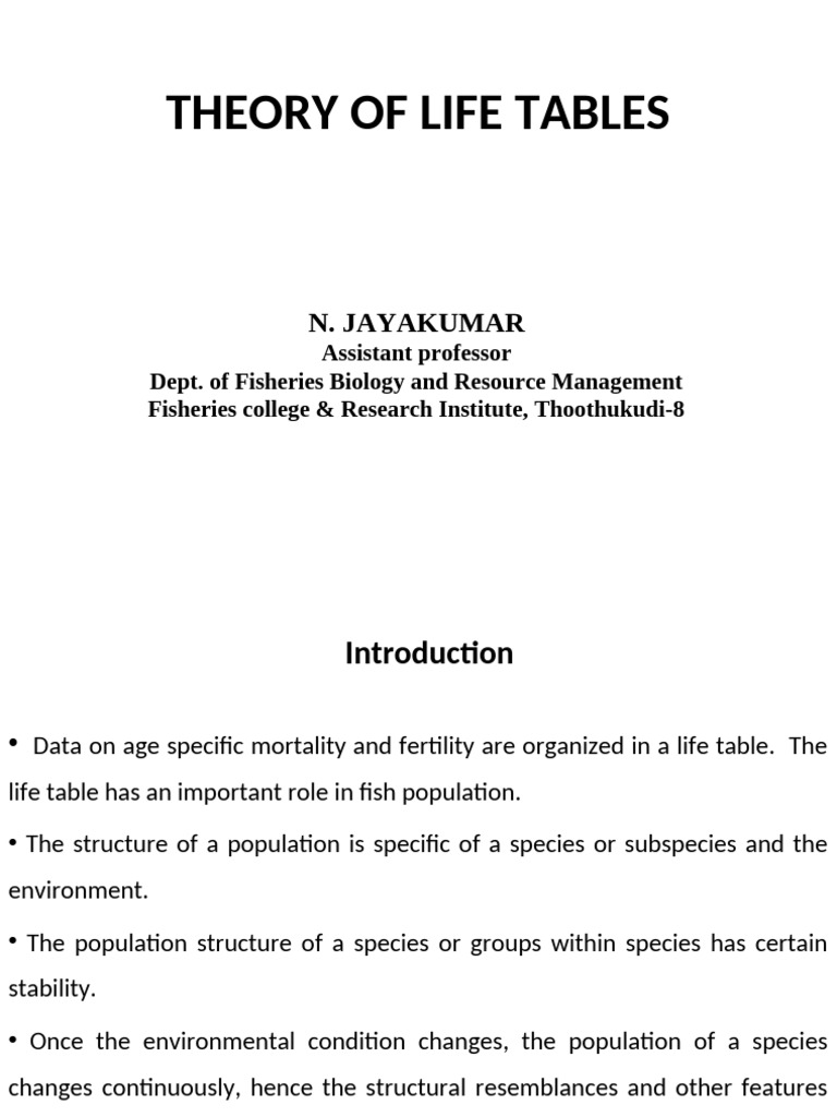Fish Population Dynamics and Life Tables | PDF | Life Expectancy ...