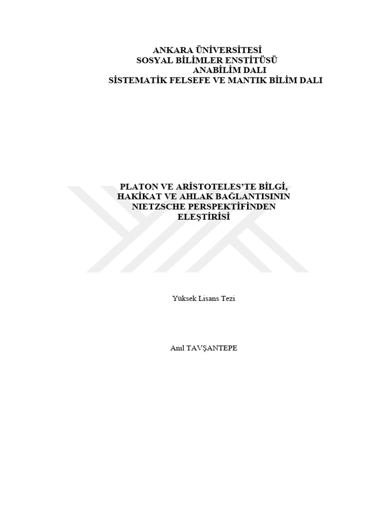 T.C. Ankara Üniversitesi Sosyal Bilimler Enstitüsü Felsefe Anabilim ...