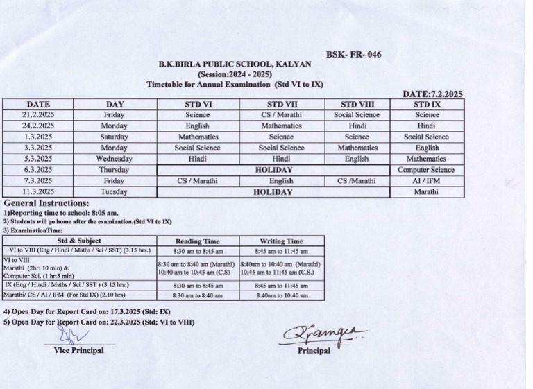 Timetable_for_Annual_Examination_Std_VI_to_IX (1) | PDF