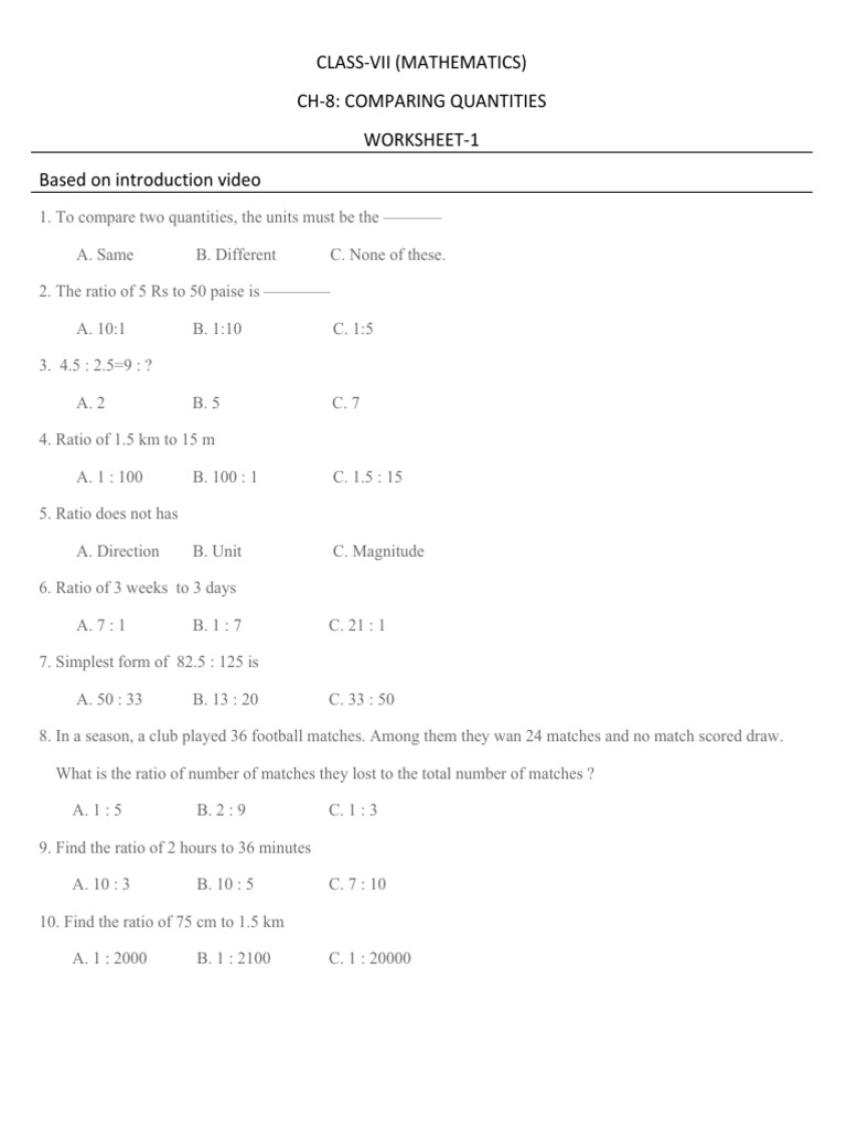 Comparing Quantities Worksheet2 1 | PDF