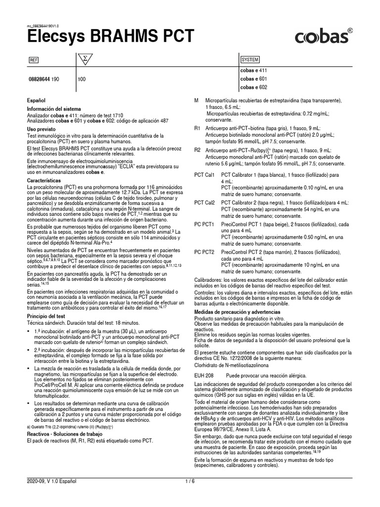 Test de Procalcitonina Elecsys PCT | PDF | Septicemia | Calibración
