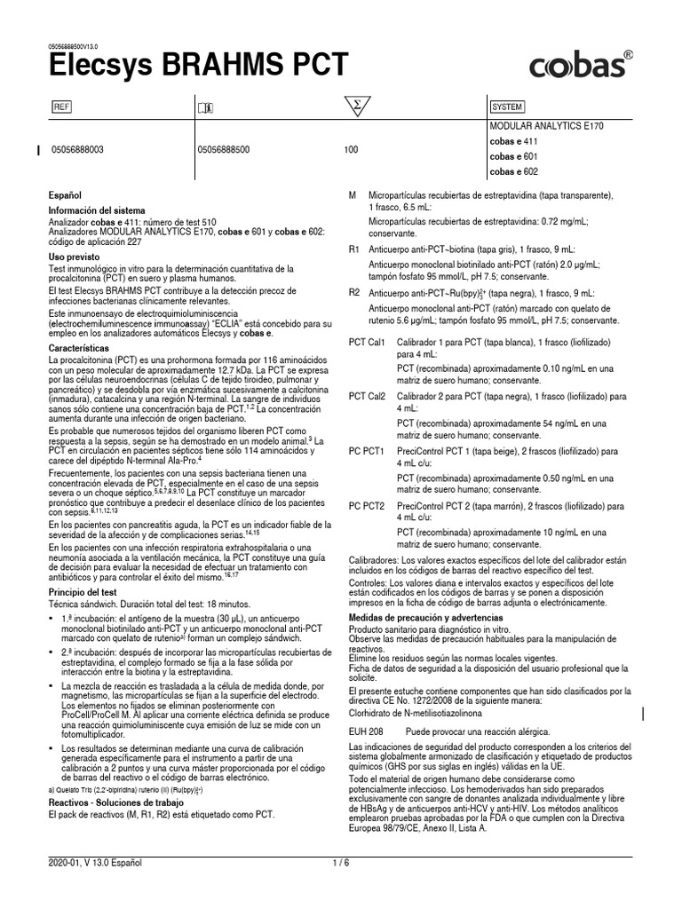 Elecsys BRAHMS PCT.05056888500.V13.es | PDF | Septicemia | Medicina CLINICA