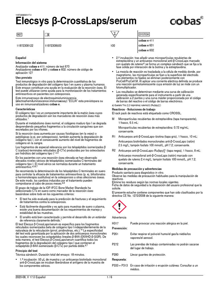Elecsys beta-CrossLaps - Serum.11972308500.v17.es | PDF | Osteoporosis ...