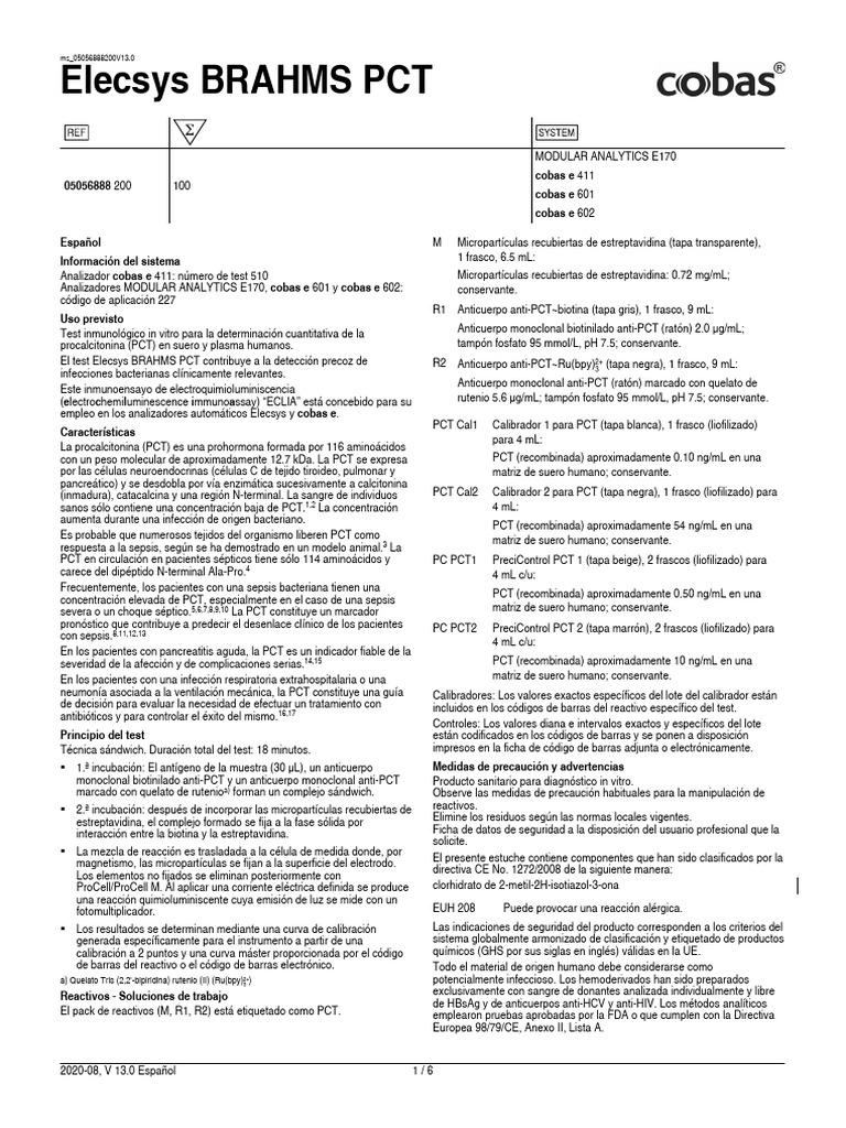 Elecsys BRAHMS PCT - Ms - 05056888200.v13.es | PDF | Septicemia ...