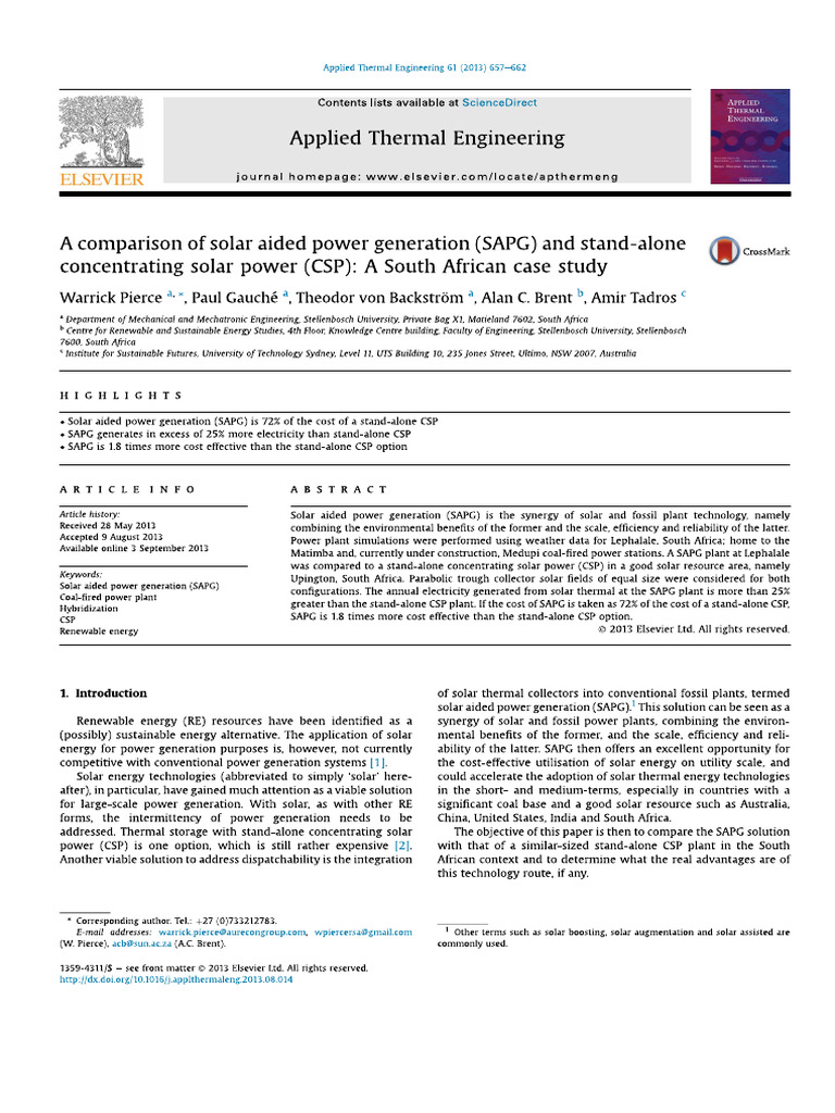 A Comparison of Solar Aided Power Generation (SAPG) and Stand-Alone | PDF
