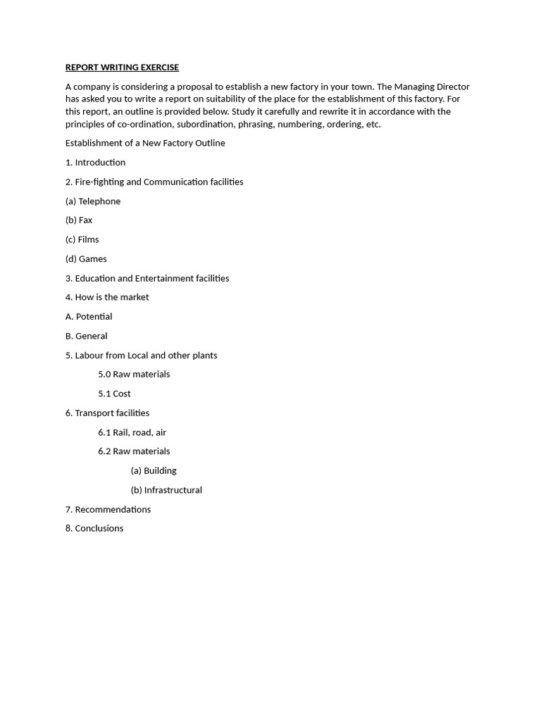 Factory Establishment Report Outline Pdf