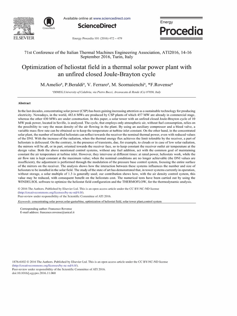 Optimization of heliostat field in a thermal solar power plant with | PDF