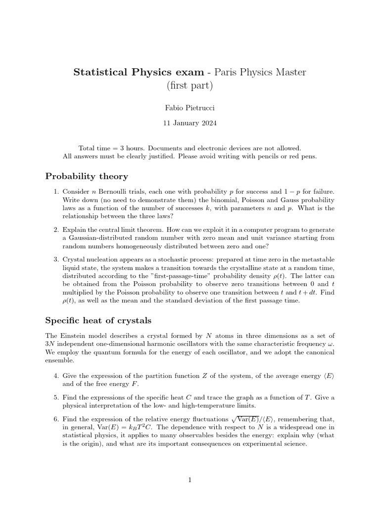 Exam Statphys PPM 11jan24 | PDF | Poisson Distribution | Teaching ...