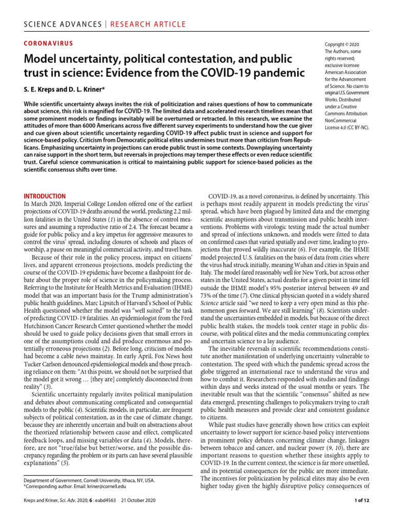 Sciadv Abd4563 | PDF | Uncertainty | Science