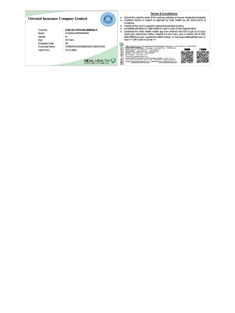 Oriental Insurance Company Limited: CHE-OI-C1072-003-0000032-A | PDF