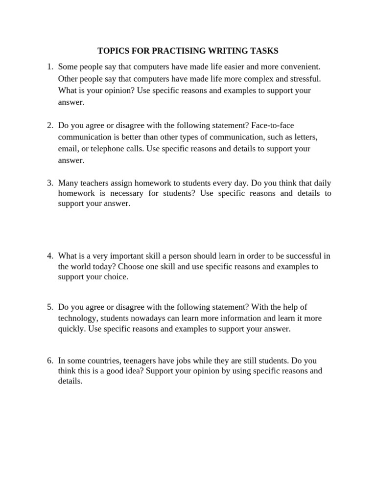 Topics For Practising Writing Tasks | PDF
