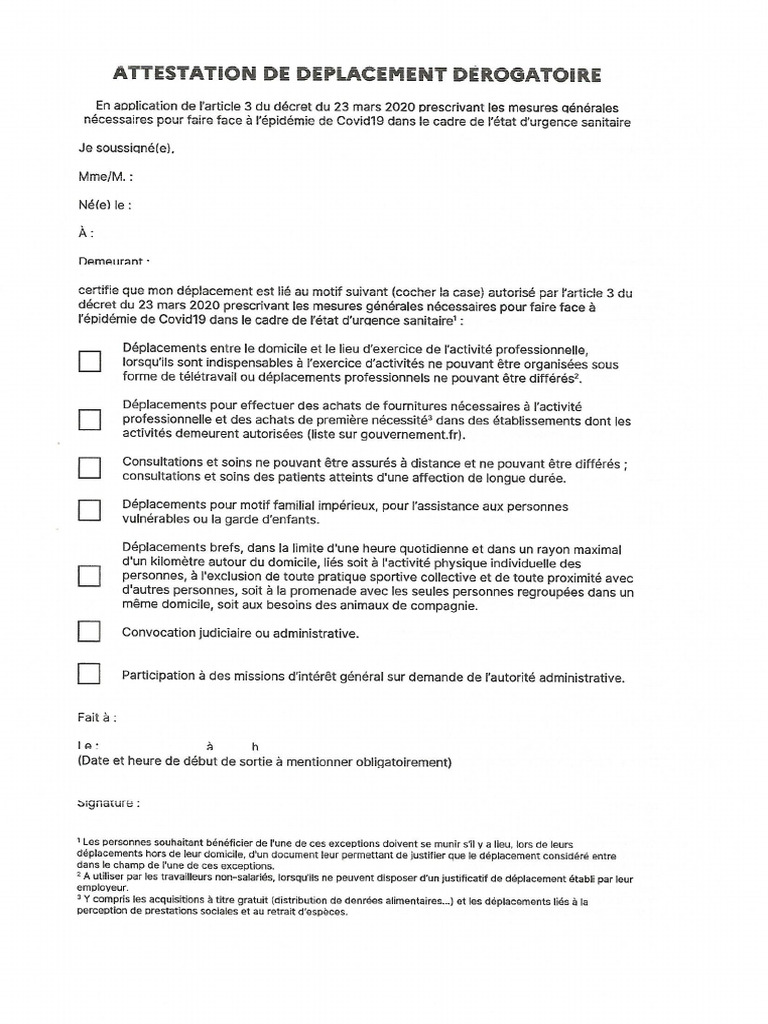 Autorisation Sortie Confinement | PDF