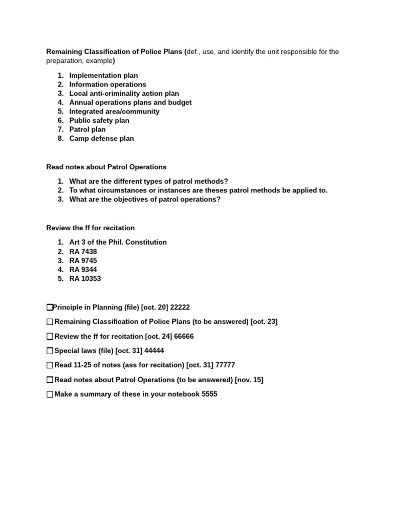 Overview of Police Plans and Patrol Operations | PDF
