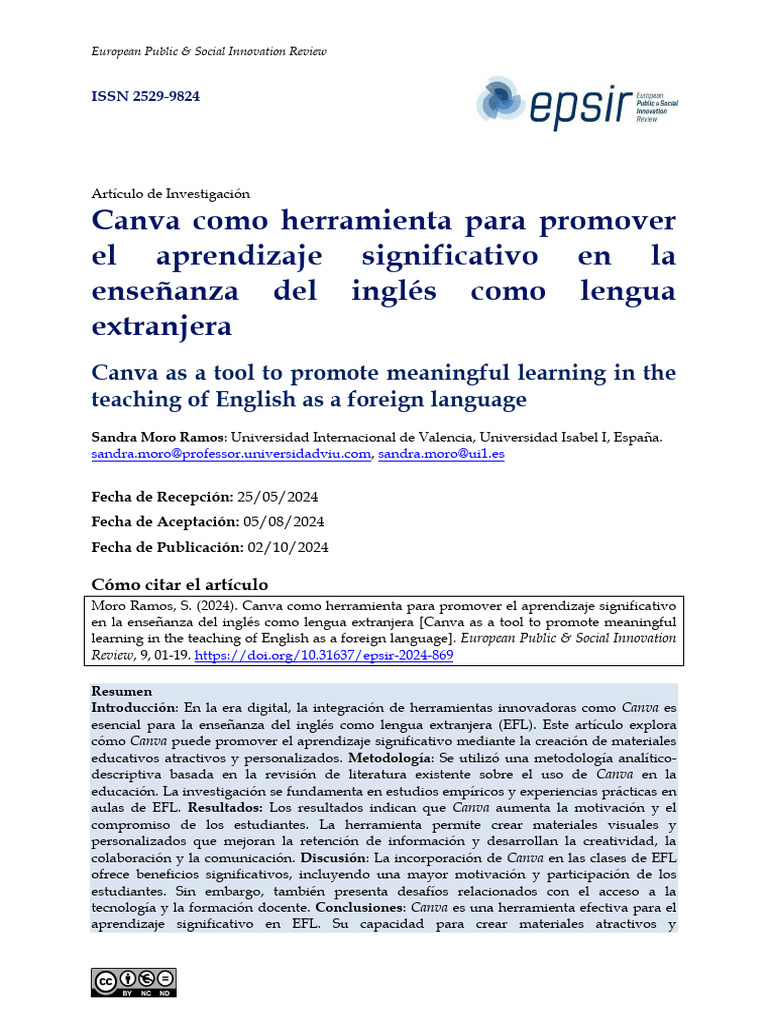 Canva Como Herramienta para Promover El Aprendizaje Significativo en La Enseñanza Del Inglés ...