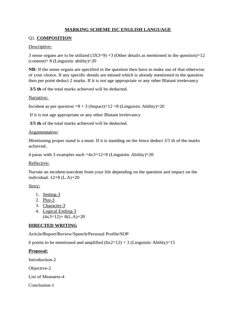 Marking Scheme Isc English Language | PDF