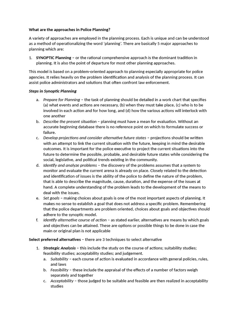Face-to-Face Police Planning Approaches | PDF | Feasibility Study | Goal