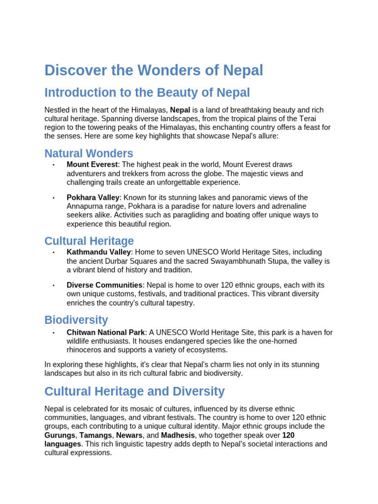 Discover The Wonders of Nepal Ghyu | PDF | Sustainability | Tourism