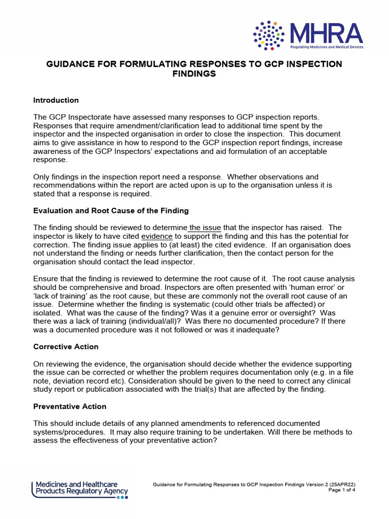 Guidance For Formulating Responses To GCP Inspection Findings V2 25-04 ...