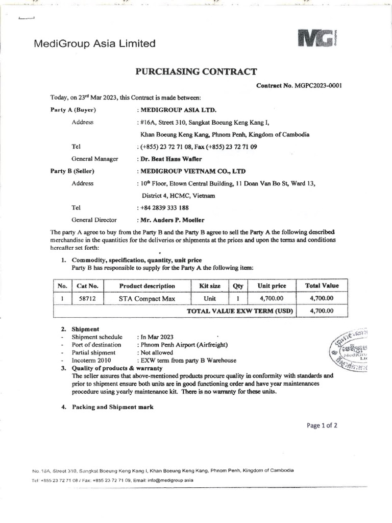 Contract for PO MGVN-CAM 2303001-Final | PDF