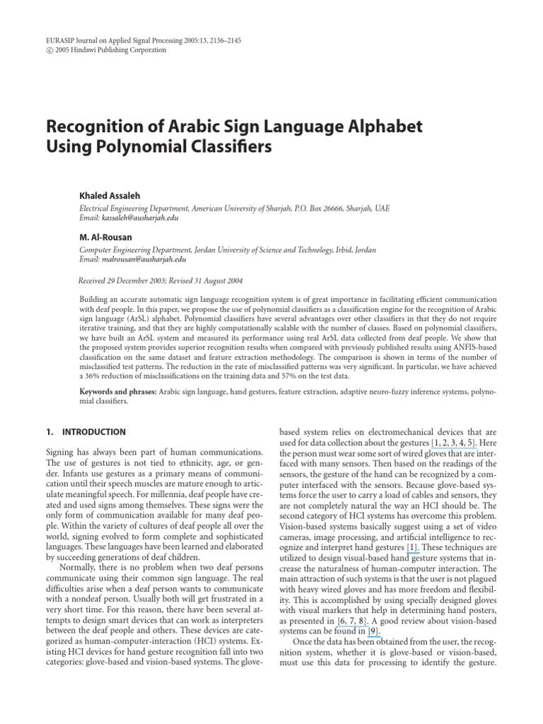 Arabic Sign Language Recognition System | PDF | Vector Space | Polynomial