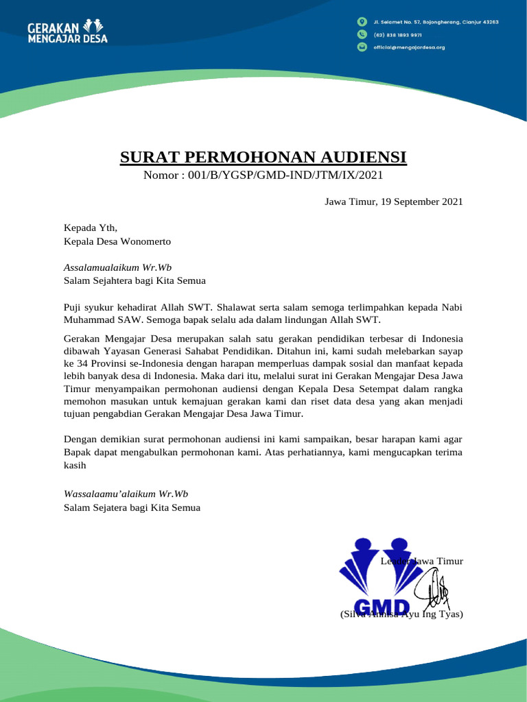 Permohonan Audiensi Gerakan Mengajar Desa | PDF