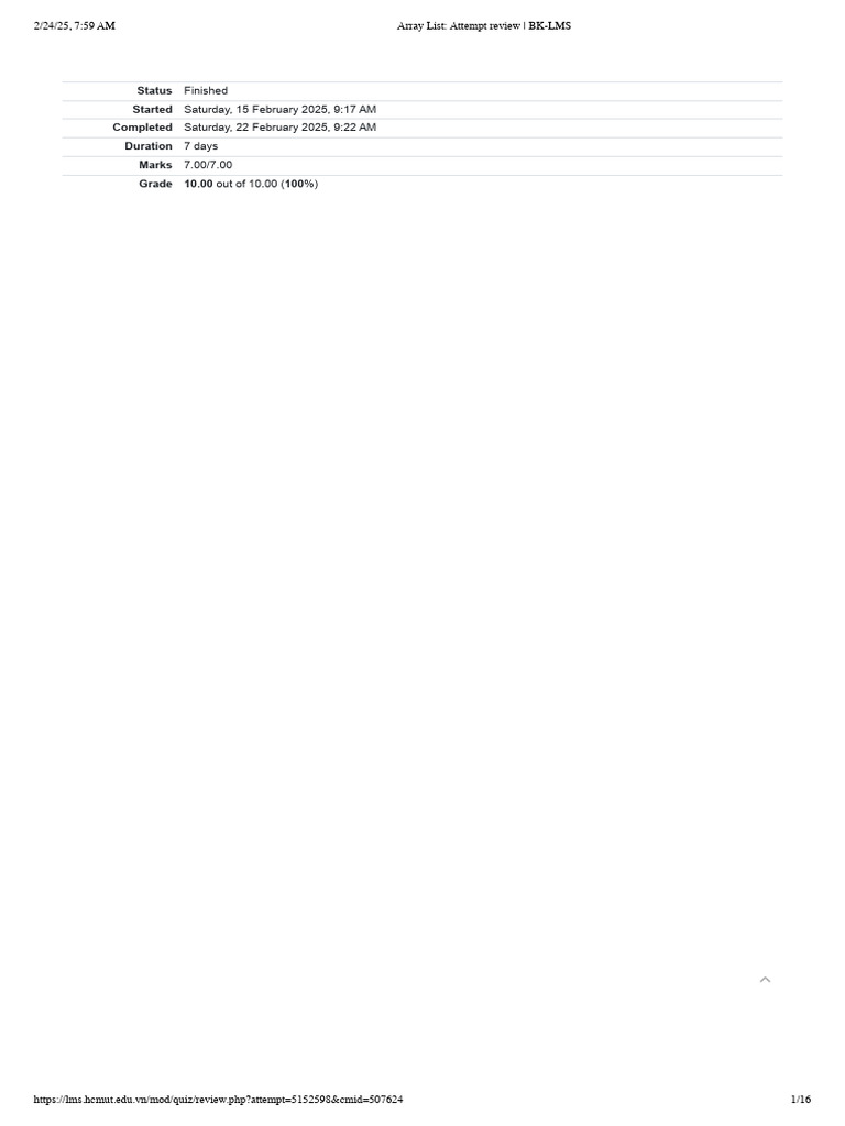 Array List - Attempt Review - BK-LMS | PDF | Computing | Programming Paradigms