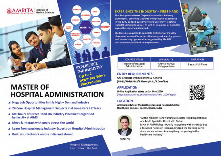 Amrita Mha Master Hospital Adminstration Leaflet | PDF
