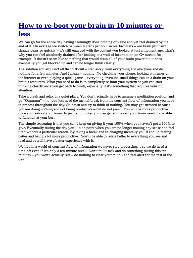 Reboot Your Brain in 10 Minutes | PDF