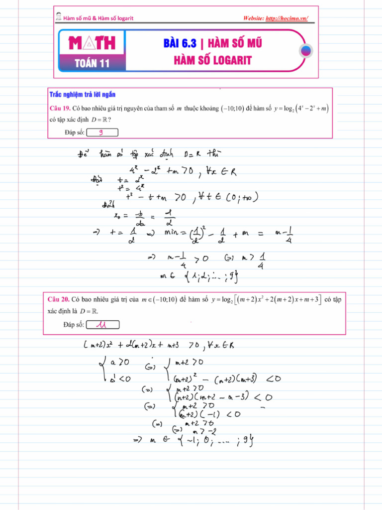 F3 - Hàm số mũ, hàm số logarit - câu 19-21 | PDF