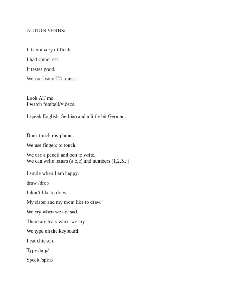 Action Verbs | PDF