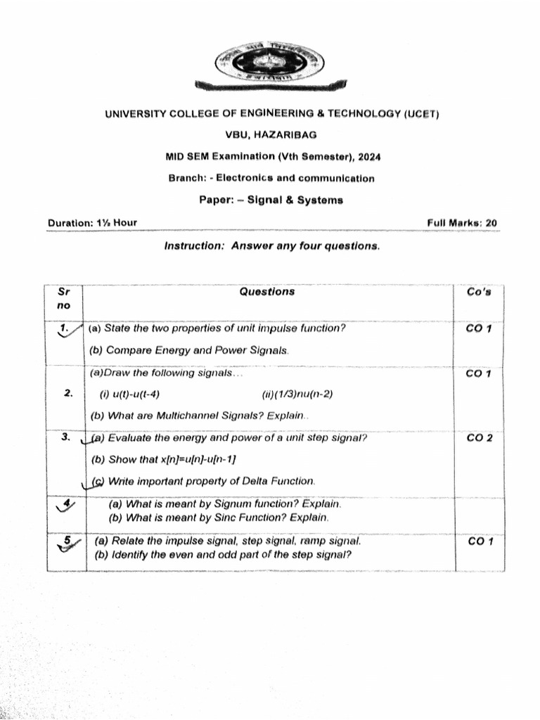 Signal and System 2025 Midsem | PDF