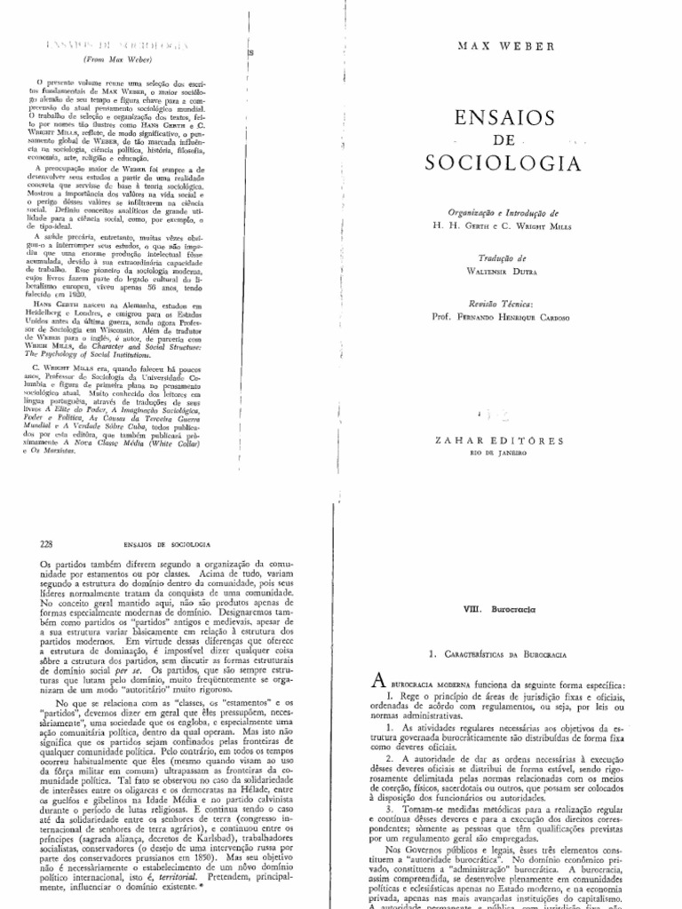 Texto 1 - 5a Semana - WEBER Ensaios de Sociologia 1963 P. 229-251 | PDF