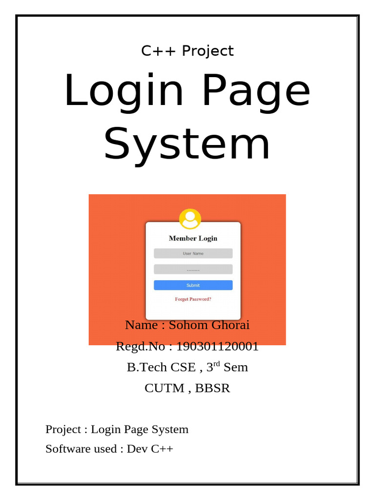C++ Login Page System Project | PDF