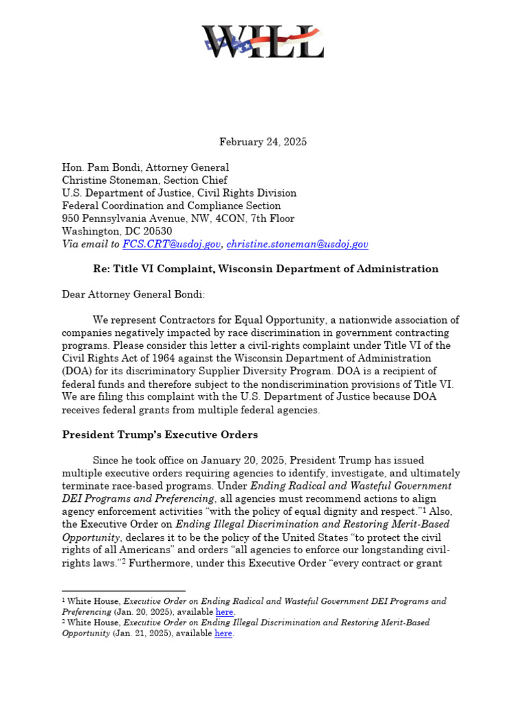 Title VI Complaint Against Wisconsin DOA | PDF | Discrimination ...