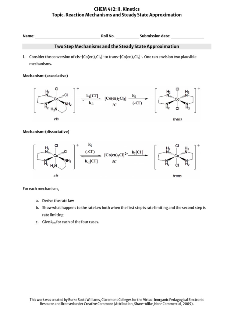 Assignment - Two Step Mechanisms and The Steady State Approximation ...