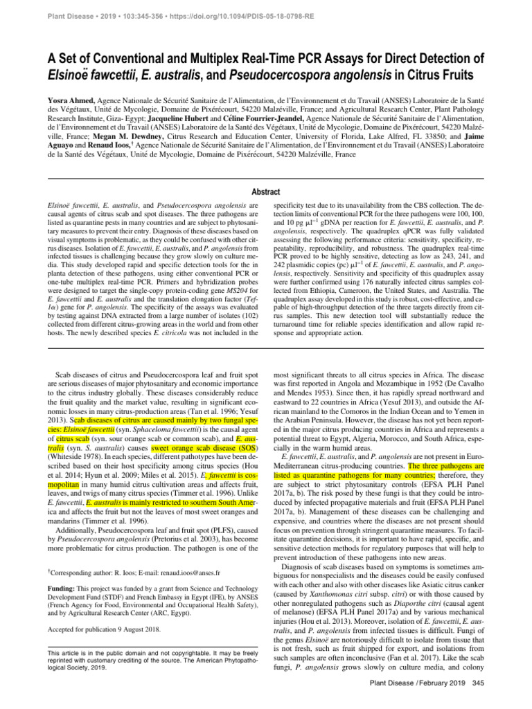 Ahmed Et Al. 2019, A Set of Conventional and Multiplex QPCR Elsinoe ...