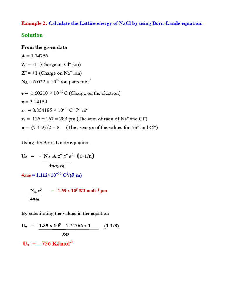Numerical Born-Lande Equation | PDF