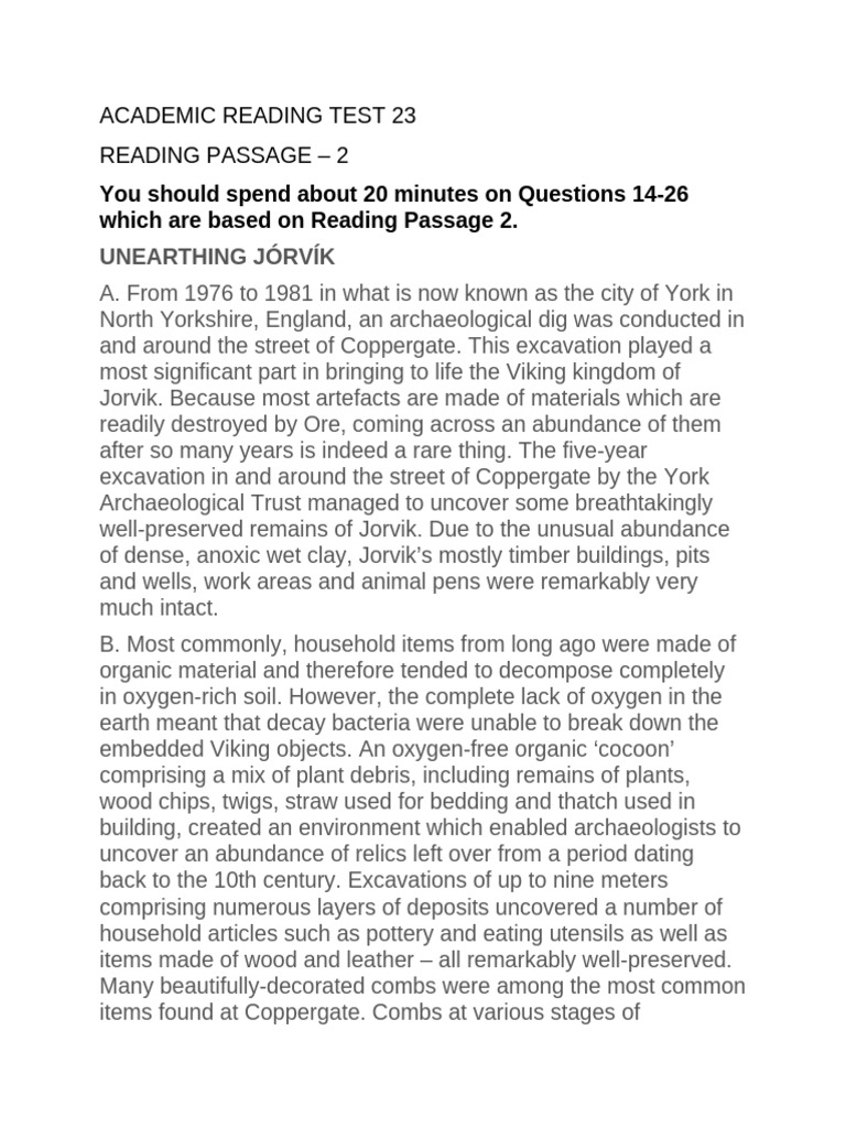 Academic Reading Test 23 | PDF | Vikings | Archaeology